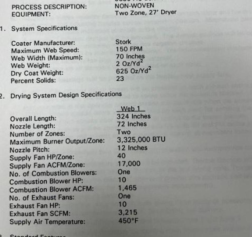70" stork coater & thermo electric drying line for, 150 MPM, 2-zone ...