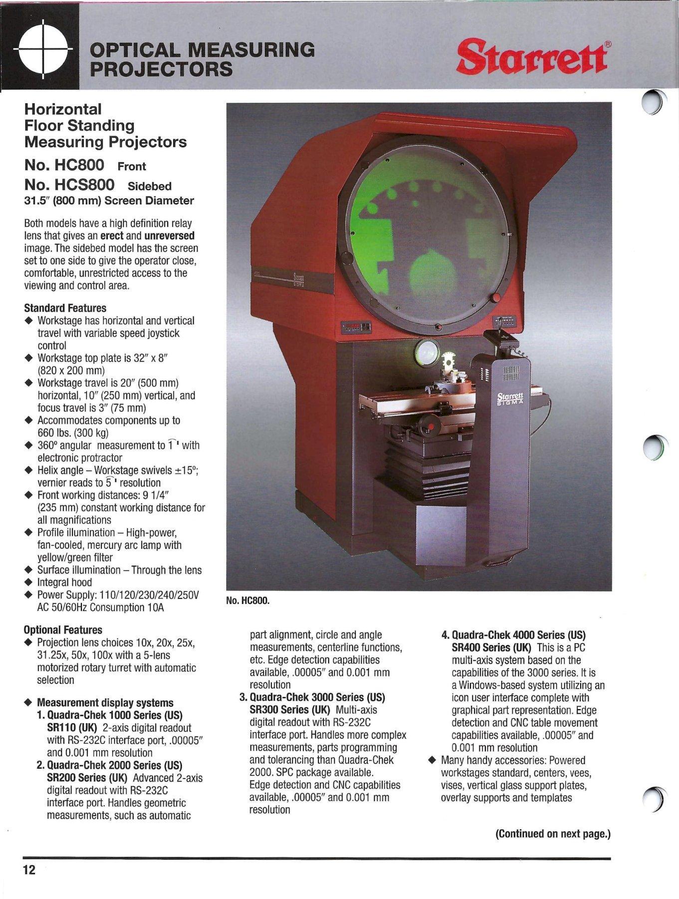 31.5", Starrett #HC800, Optical Comparator For Sale | Surplus Record