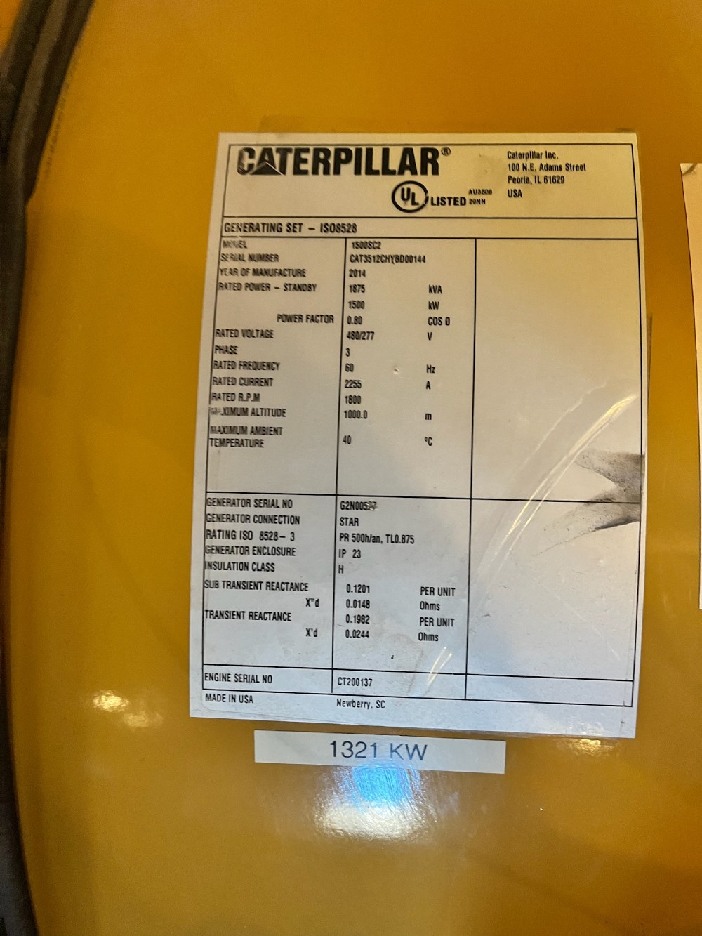 1500 KW Caterpillar #1500SC2, diesel generator set, 200 hours, 3512C ...