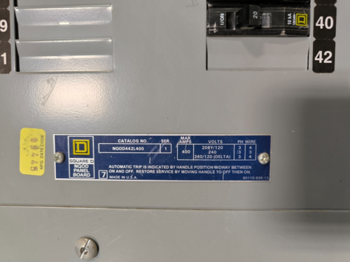 400 Amps, Square D, NQOD442L400, Panelboard, 120-240 Volts, 3PH, 3/4 ...