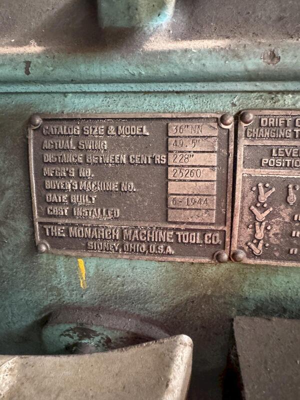 54" x 228" Monarch #36NN, engine lathe, 39" 4-jaw chuck, 2" hole, 25 HP ...