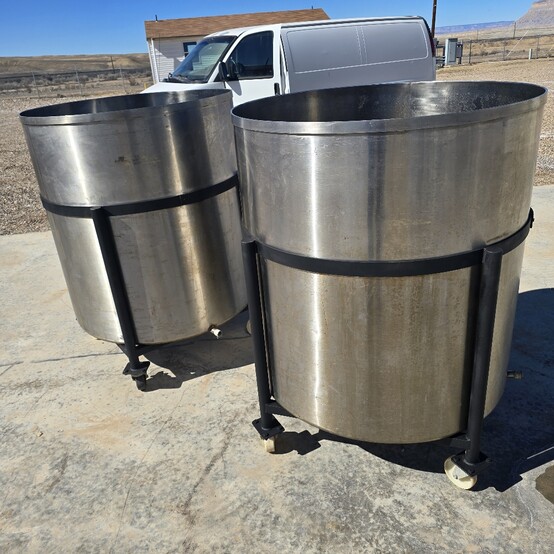 250 gallon Stainless Steel open top tank, 43" diameter x 44" tall, on ...