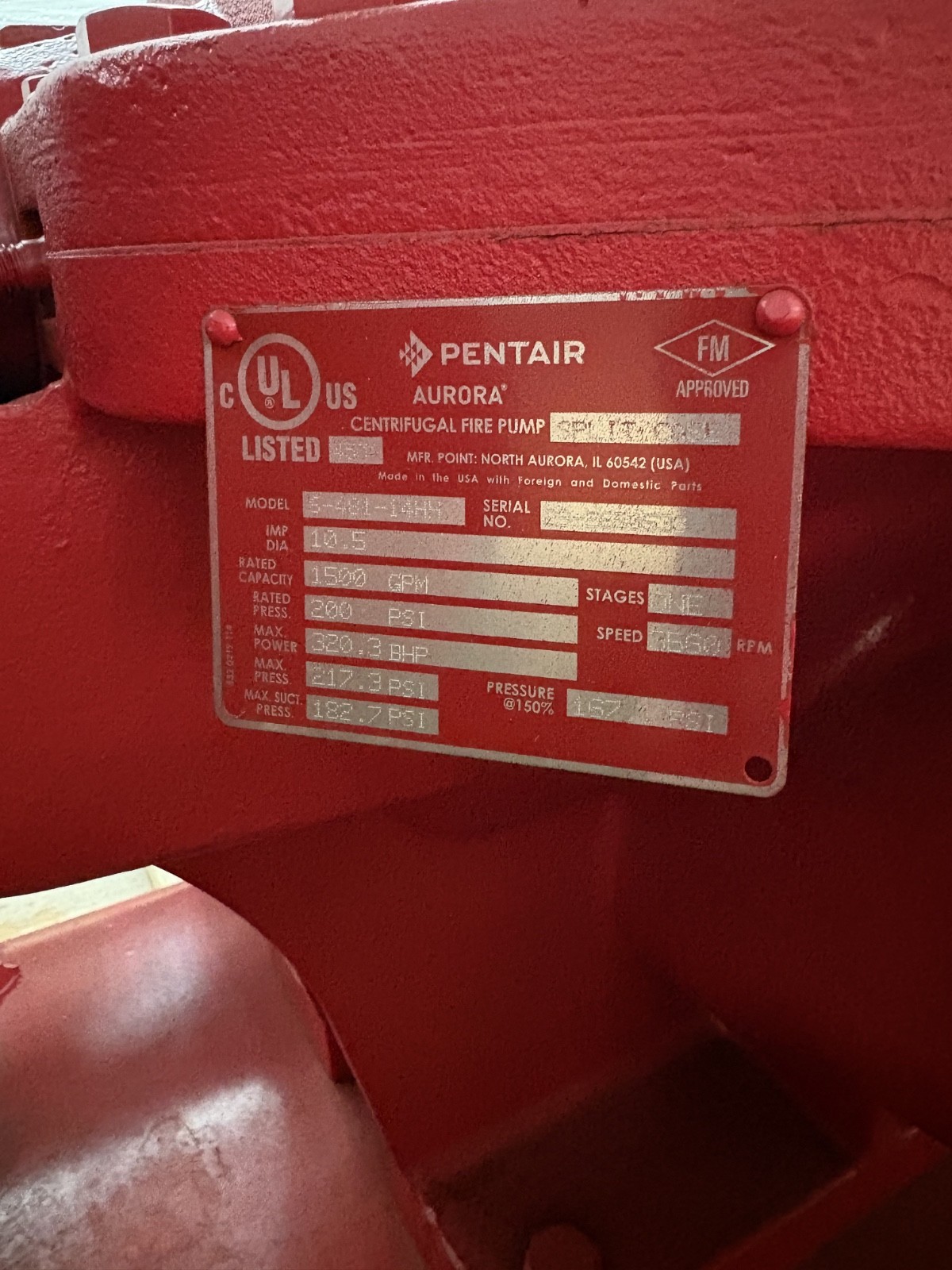 1500 GPM @ 200 psi, Pentair #6-481-14HH, Centrifugal Fire Pump ...