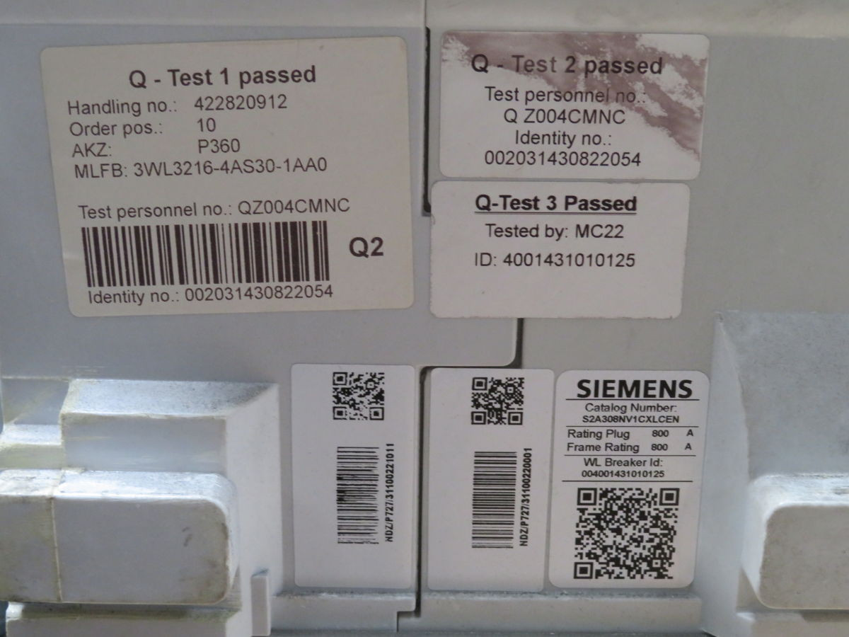 800 Amps Siemens #WLS2A316-S2A308NV1CXLCEN, Low Voltage Air Circuit ...